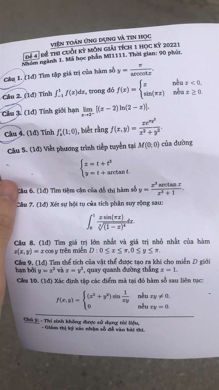 Đề Thi Giải Tích 1 Bách Khoa Hà Nội Như Thế Nào?